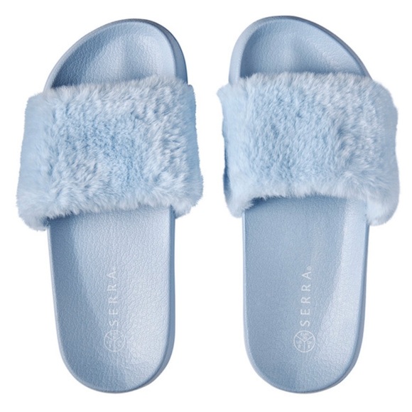 Serra | Shoes | Serra Light Blue Fuzzy Slide Sandals | Poshmark